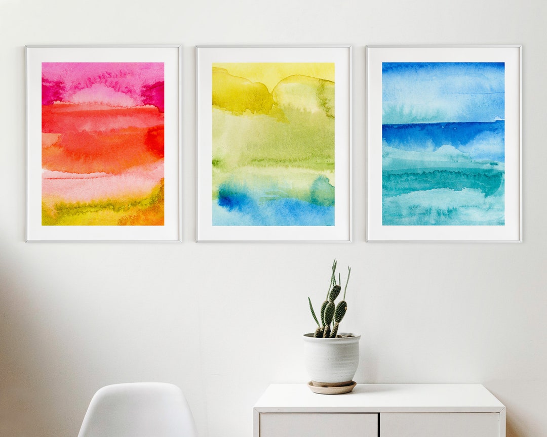 Set of 3 Prints Bright Color Watercolor Prints Downloadable - Etsy