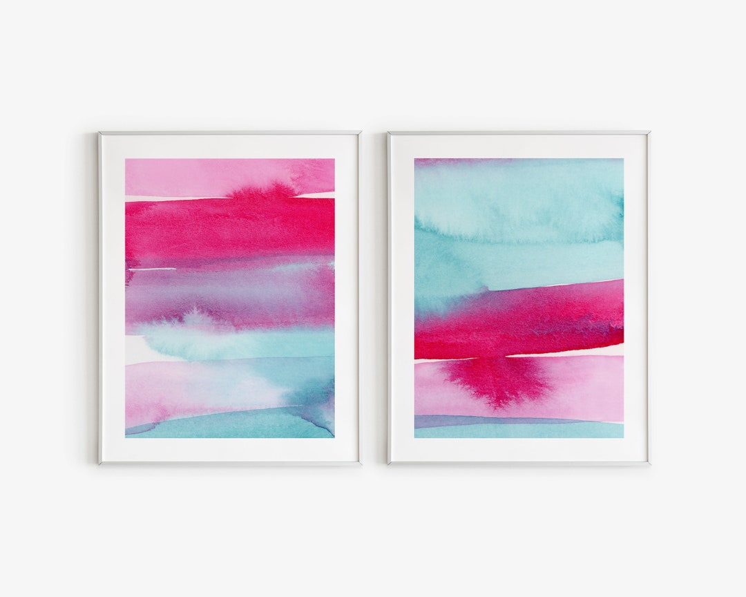 Bright Color Watercolor Art Prints, Set of 2 Printable Abstract Art ...