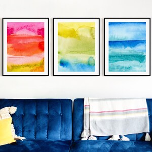 Set of 3 Prints, Bright Color Watercolor Prints, Downloadable Wall Art ...