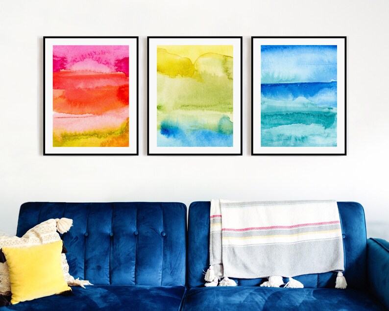 Set of 3 Prints Bright Color Watercolor Prints Downloadable - Etsy