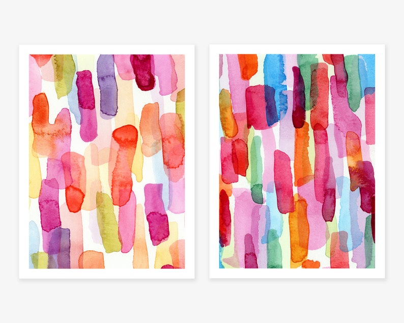 Bright Watercolor Prints, Colorful Wall Art Printable Download, Bright ...