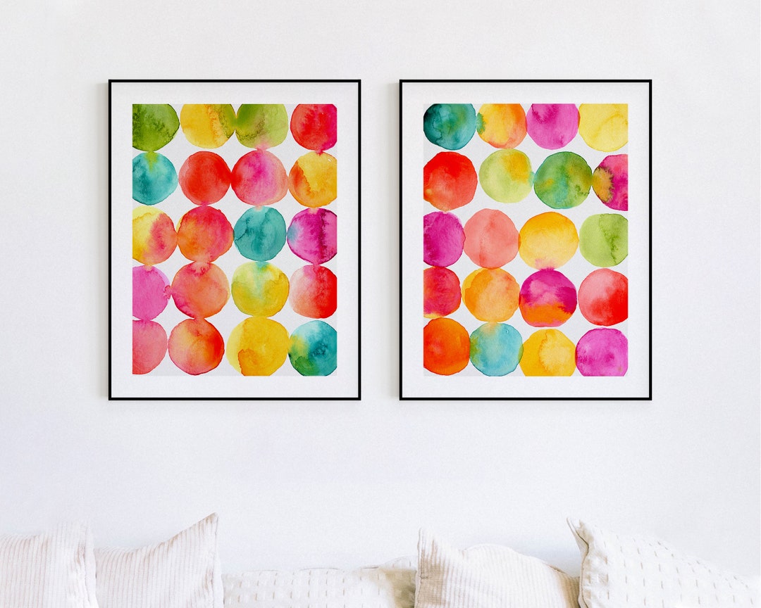 Colorful Set of 2 Printable Wall Art Prints, Abstract Watercolor ...