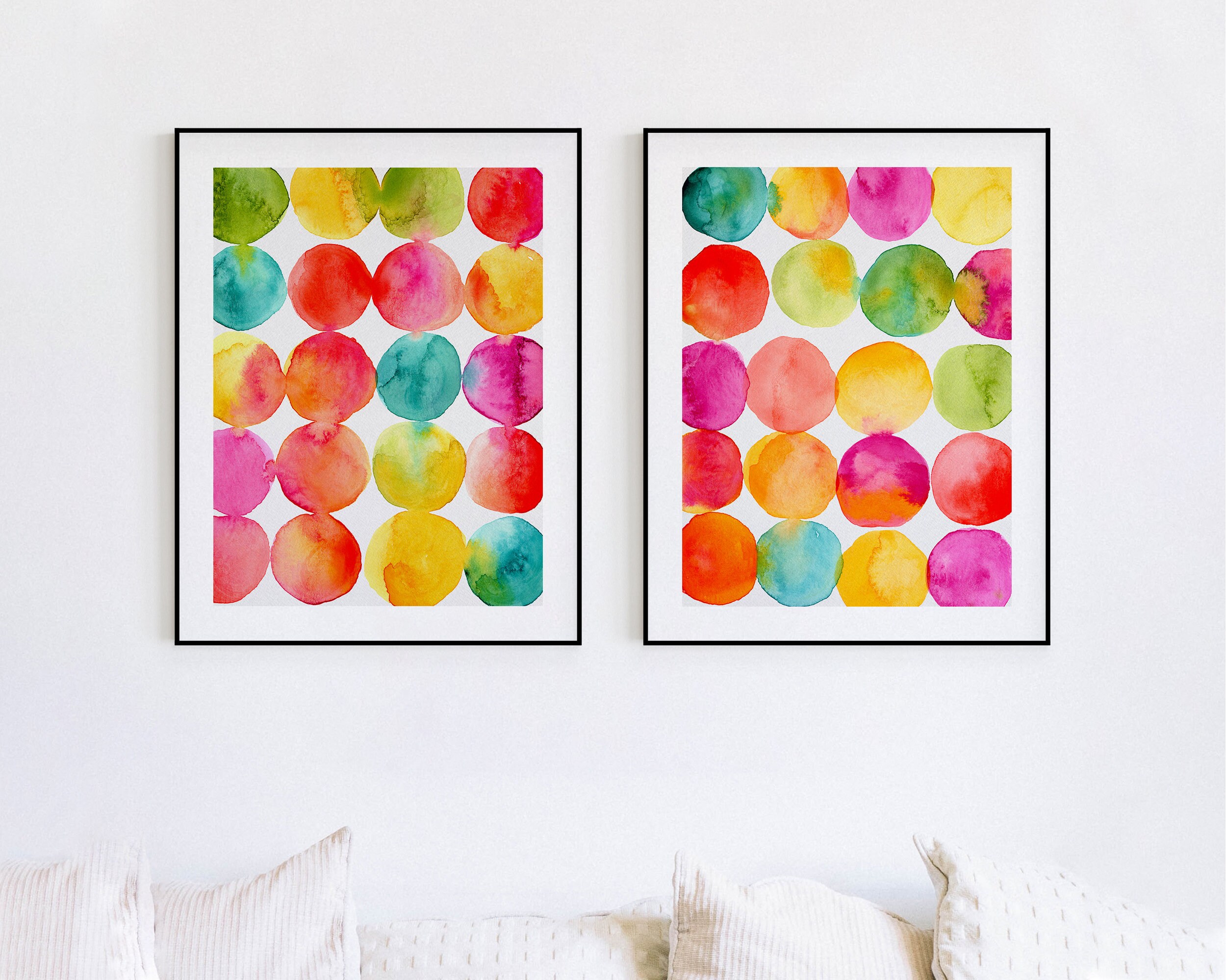 Colorful Set of 2 Printable Wall Art Prints, Abstract Watercolor ...