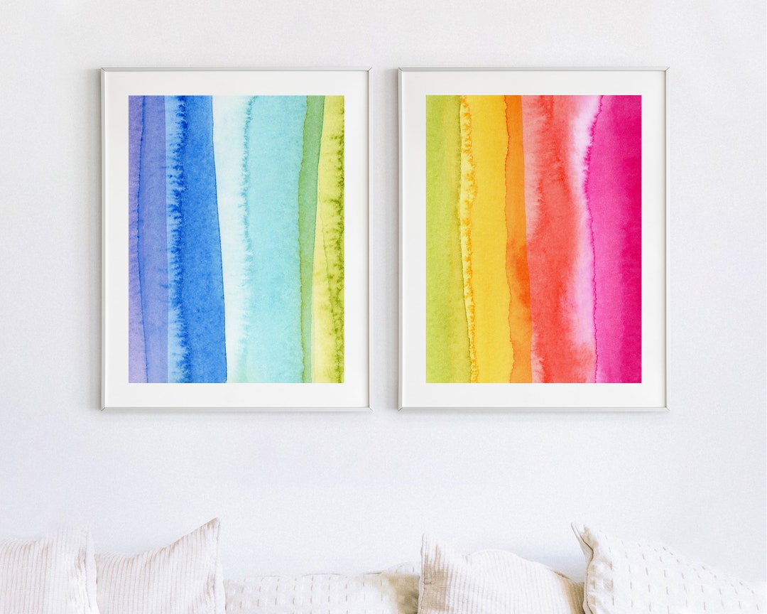 Bright Color Watercolor Print, Rainbow Abstract Art, Downloadable Print ...