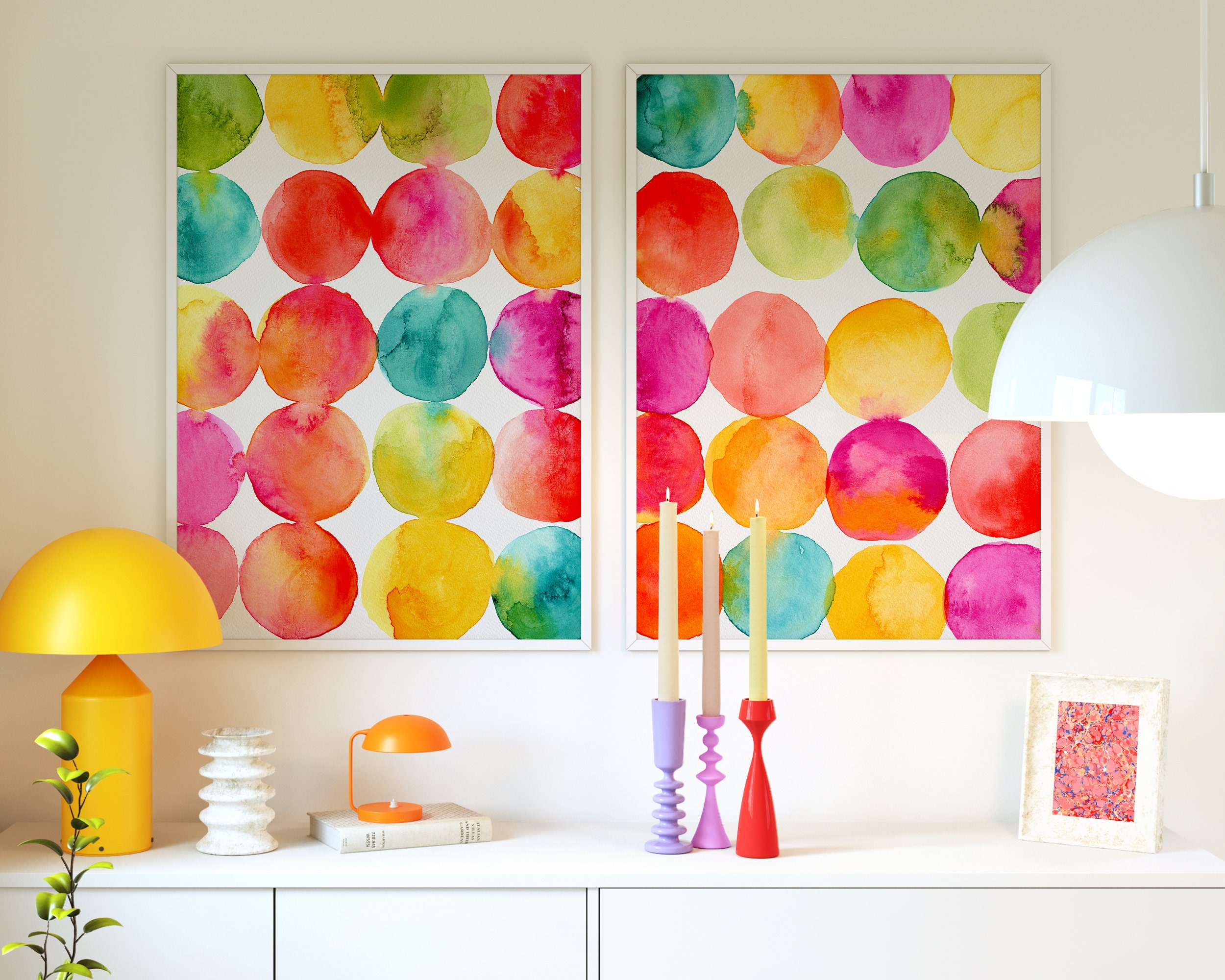 Colorful Set of 2 Printable Wall Art Prints, Abstract Watercolor ...