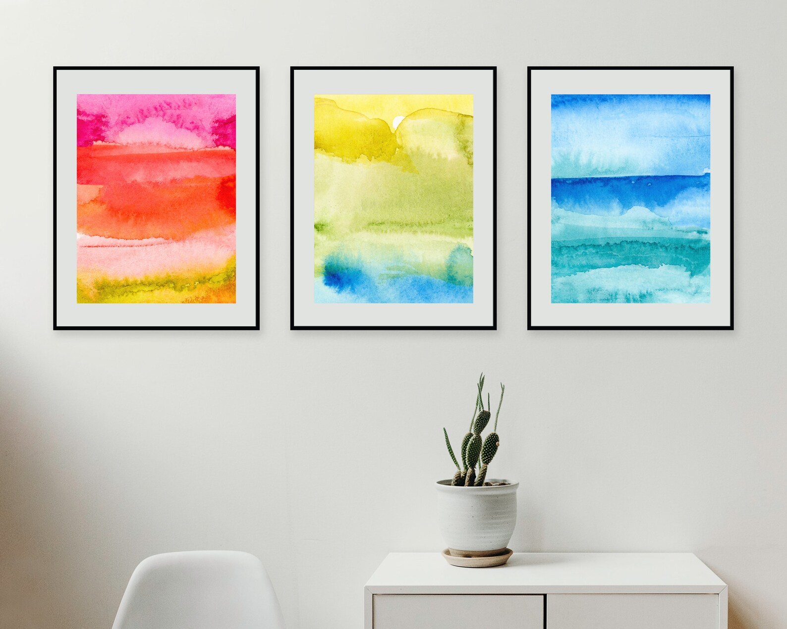 Set of 3 Prints Bright Color Watercolor Prints Downloadable | Etsy