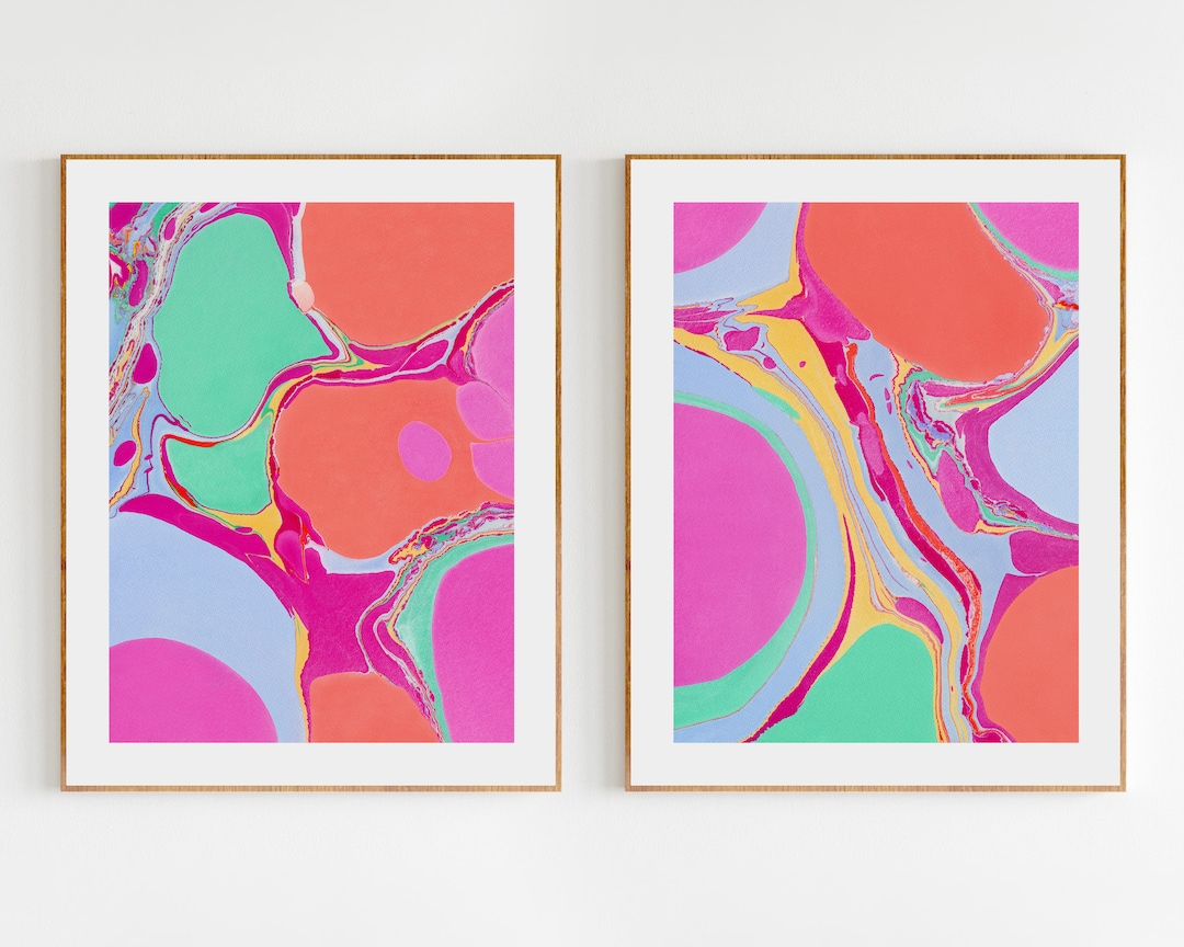 Colorful Wall Art, Abstract Marble Art, Bright Color Wall Art, Set of 2 ...