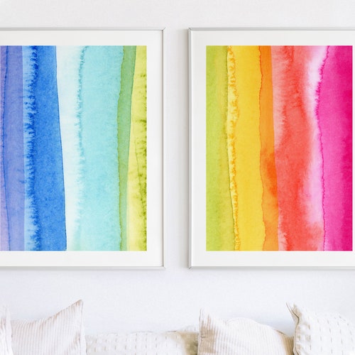 Bright Color Watercolor Print Rainbow Abstract Art - Etsy