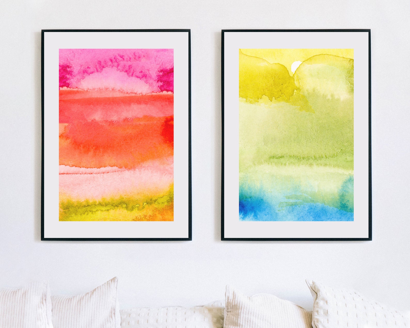 Set of 3 Prints Bright Color Watercolor Prints Downloadable | Etsy