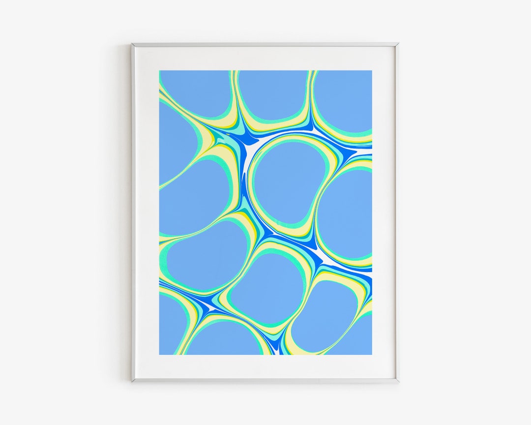 Colorful Marbling Abstract Art Print, Blue Green and Yellow Marbled ...