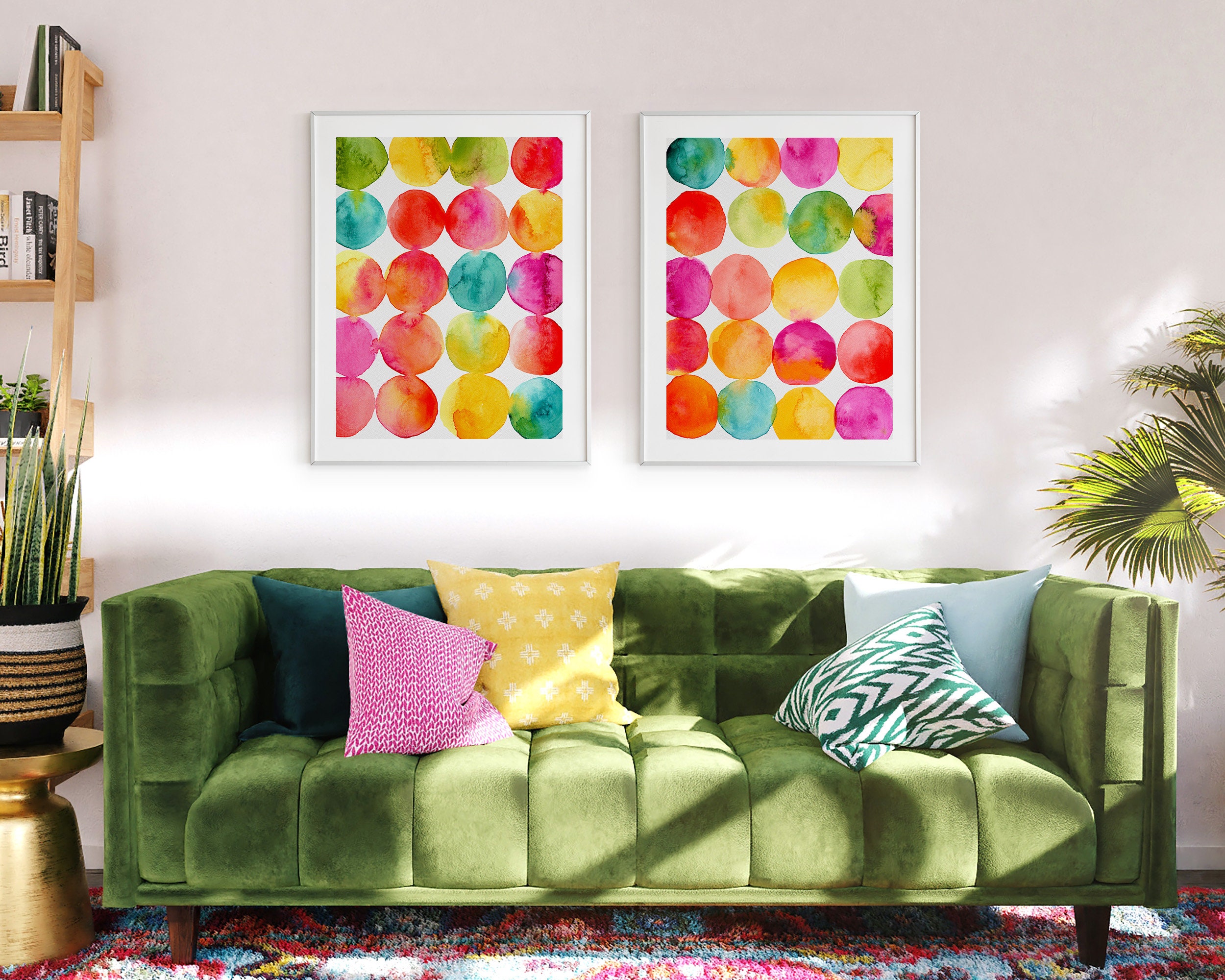 Colorful Set of 2 Printable Wall Art Prints, Abstract Watercolor ...