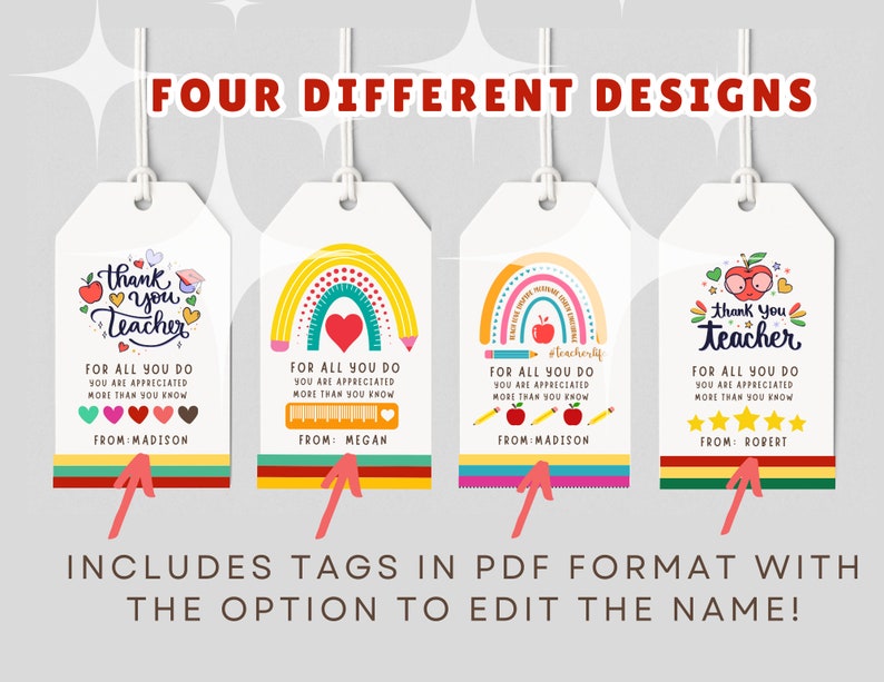 Editable Teacher Appreciation Tags, Appreciation Week, End of School ...