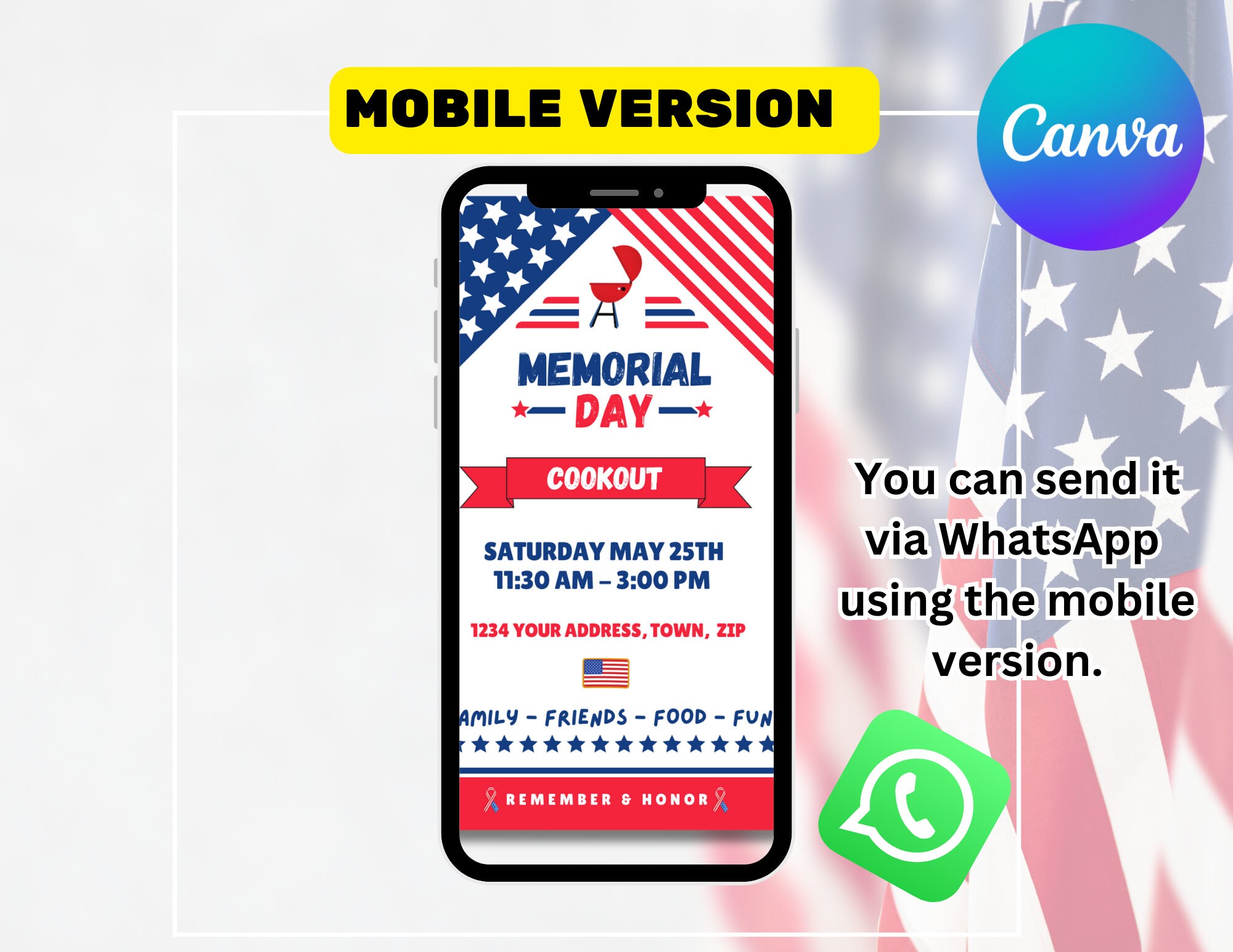 Memorial Day Flyer, Invitation, Customizable, Editable Canva, PDF ...
