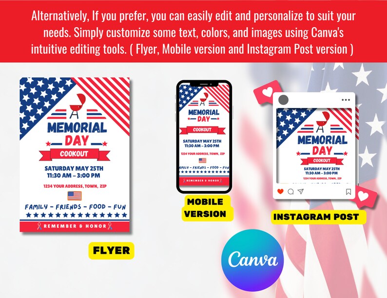 Memorial Day Flyer, Invitation, Customizable, Editable Canva, PDF ...