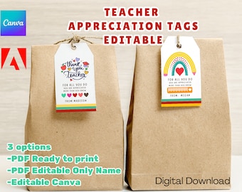 Editable Thank You Teacher Gift Tag, Teacher Appreciation Week, End of ...