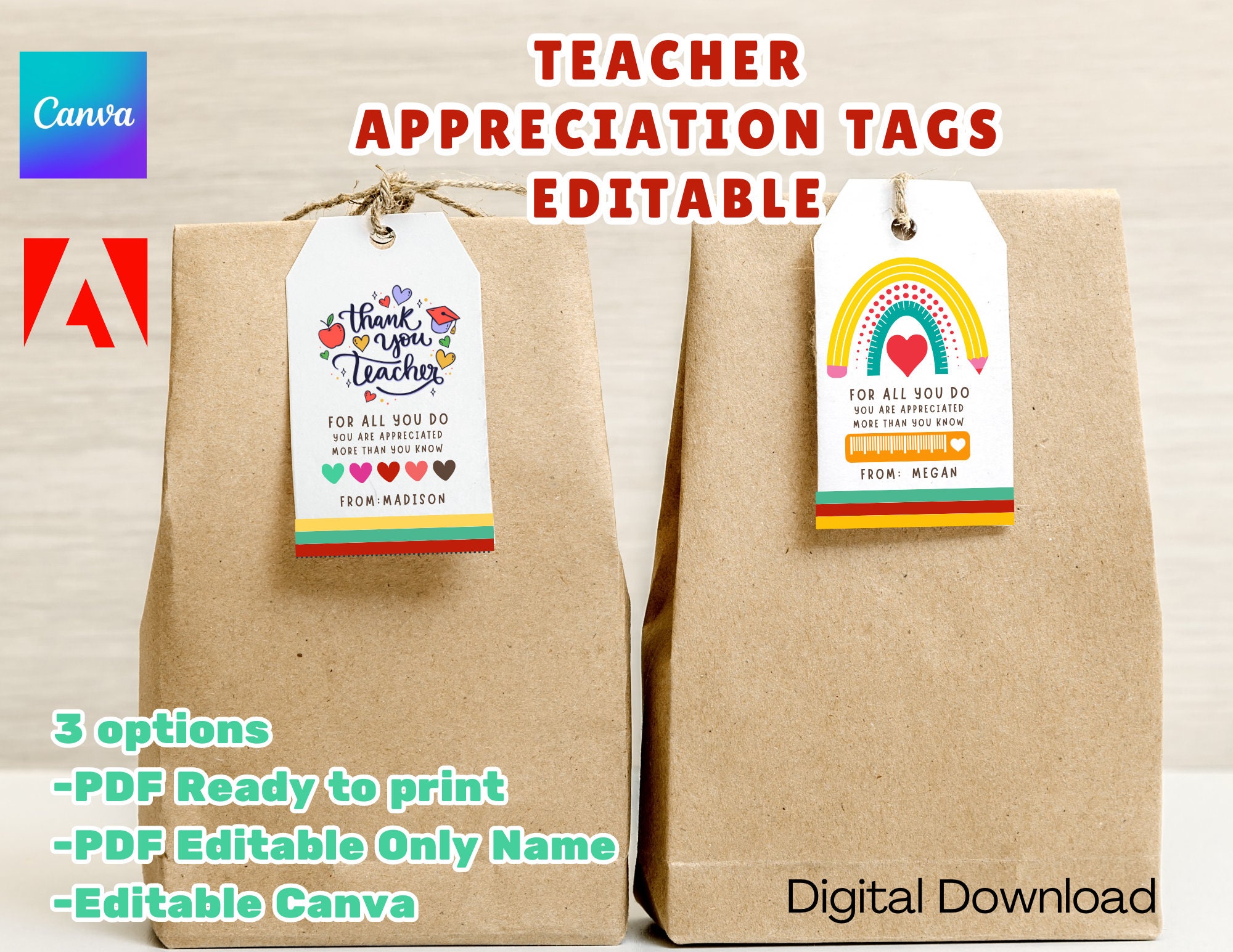 Editable Teacher Appreciation Tags, Appreciation Week, End of School ...