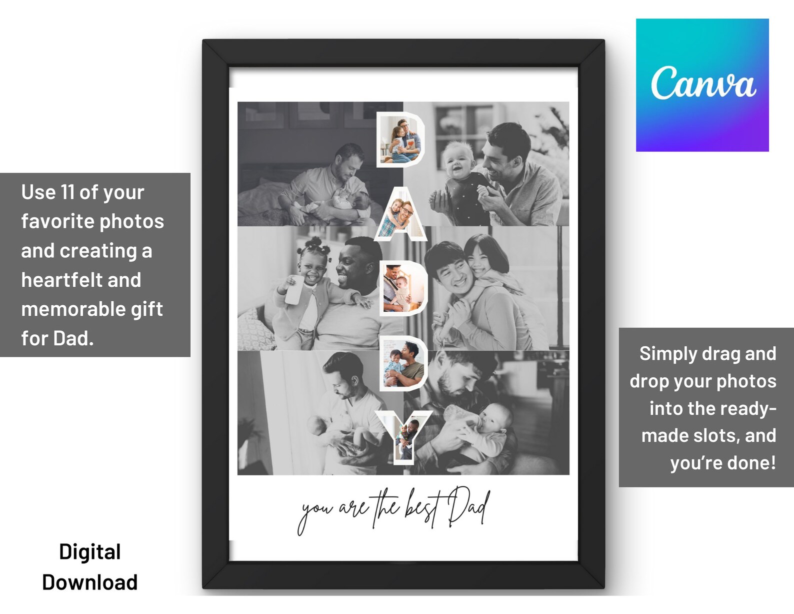Father's Day, Photo Collage, Template Editable, DADDY Picture Frame ...