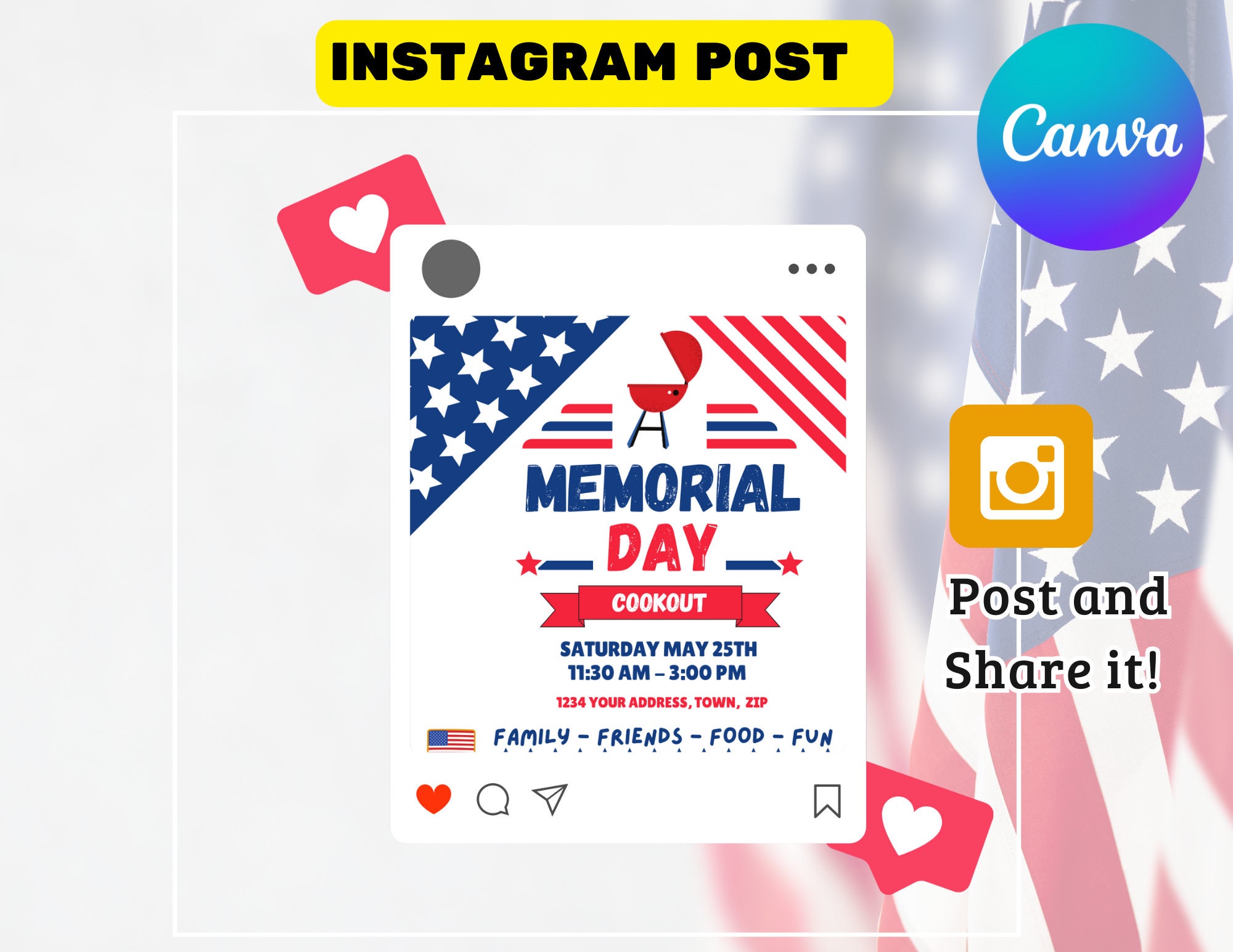 Memorial Day Flyer, Invitation, Customizable, Editable Canva, PDF ...