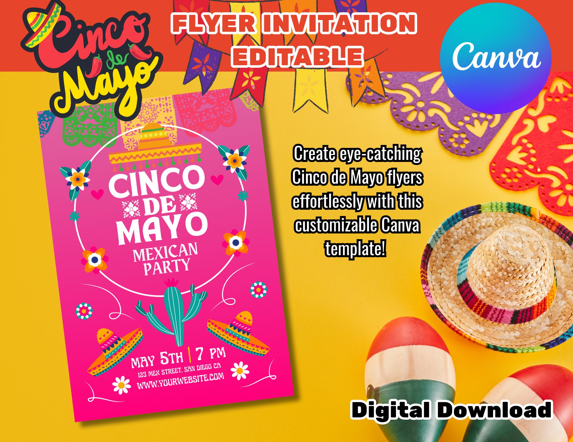 Cinco De Mayo Flyer, Invitation, Customizable Flyer/invitation ...