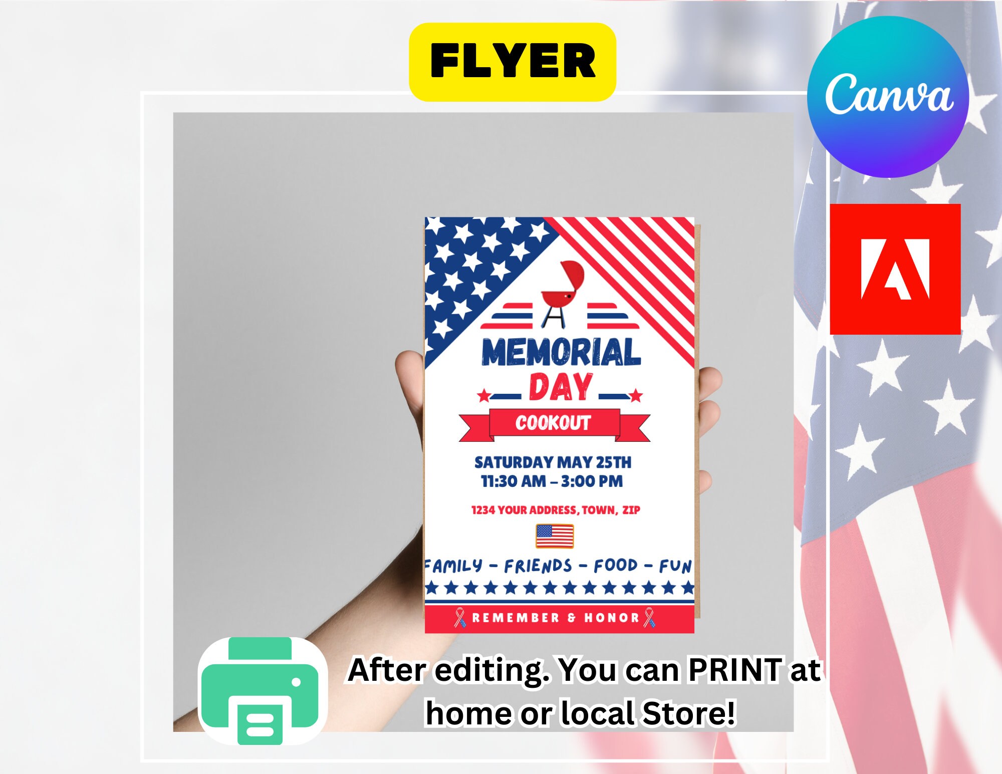 Memorial Day Flyer, Invitation, Customizable, Editable Canva, PDF ...