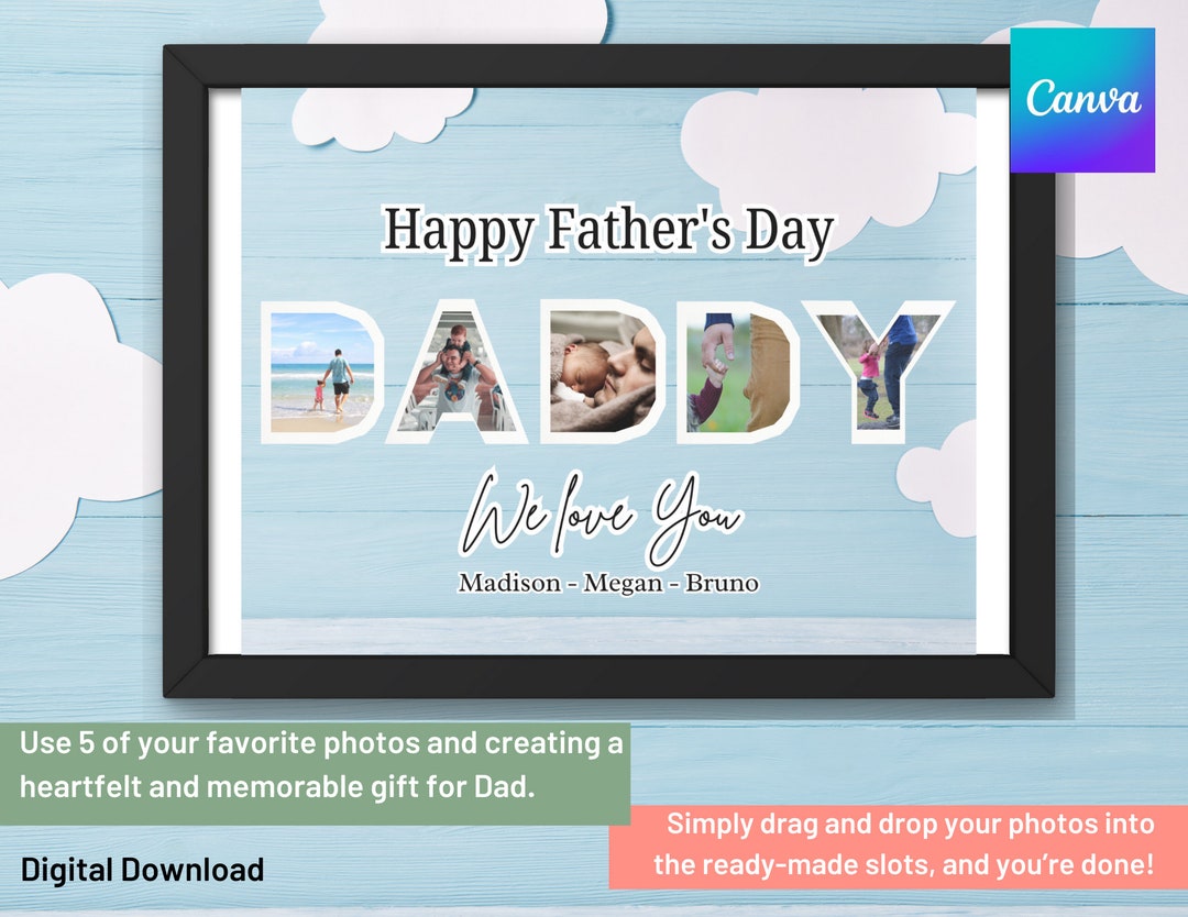 Daddy Father's Day, Photo Collage, Template Editable, Dad Picture Frame ...