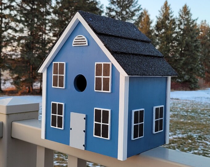 Blue Birdhouse, Handmade Bird House, Outdoor Wood Birdhouse, Functional ...