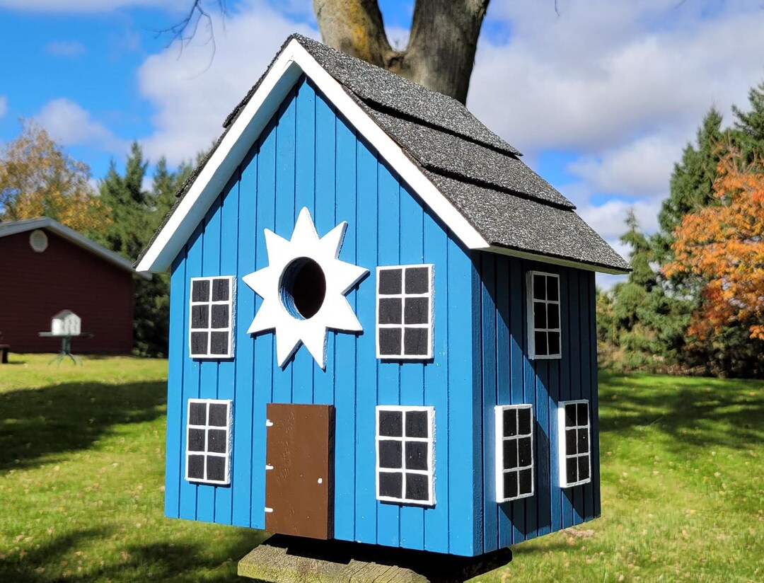 Blue Birdhouse, Handmade Bird House, Outdoor Wood Birdhouse, Functional ...