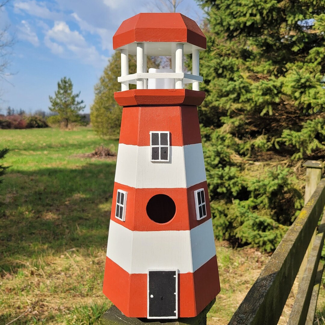 Lighthouse Birdhouse, Red and White Birdhouse, Handmade Birdhouse ...