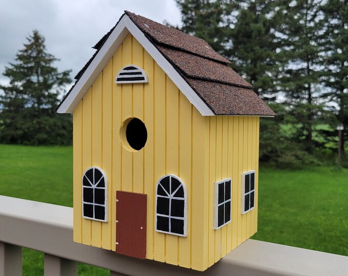 Yellow Birdhouse, Handmade Bird House, Outdoor Wood Birdhouse ...