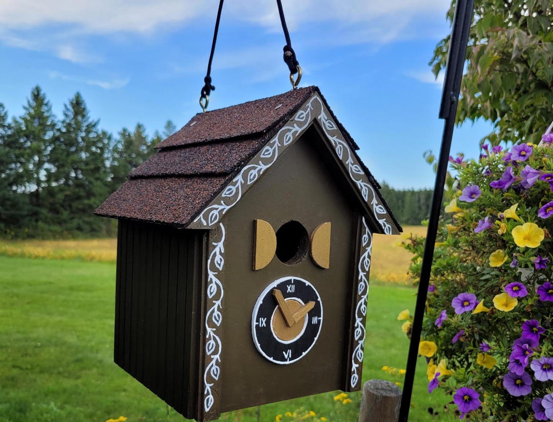 Hanging Birdhouse, Cuckoo Clock Birdhouse, Outdoor Birdhouse, Functional Birdhouse, Clock ...