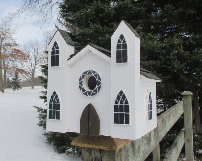 Church Birdhouse, Cathedral Bird House, Outdoor Wood Birdhouse, Chapel ...