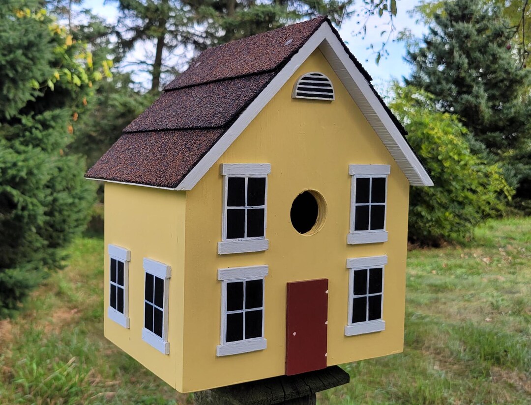 Yellow Birdhouse, Handmade Bird House, Outdoor Wood Birdhouse ...