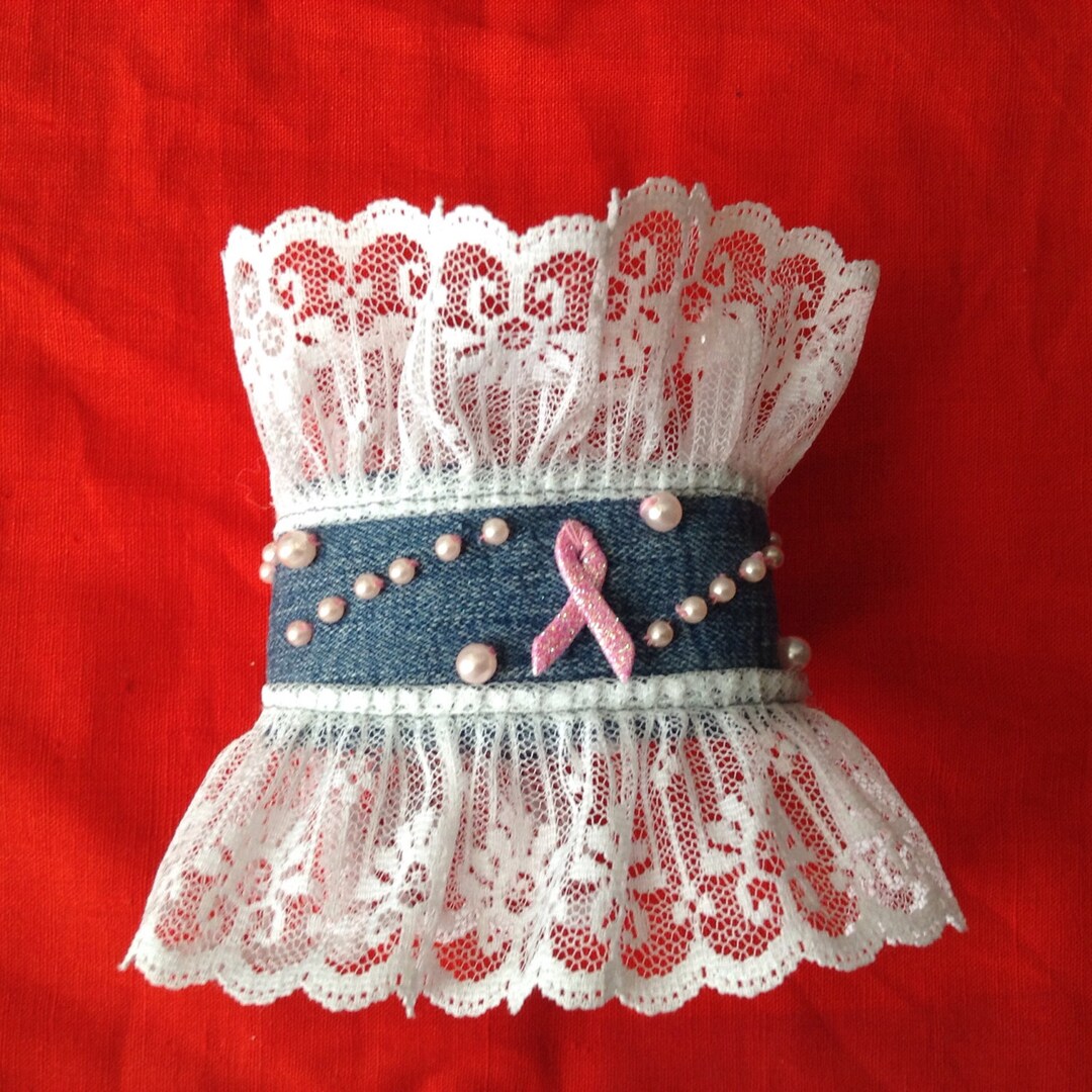 Handmade Denim Cuff Bracelet, Breast Cancer Awareness Charm - Etsy