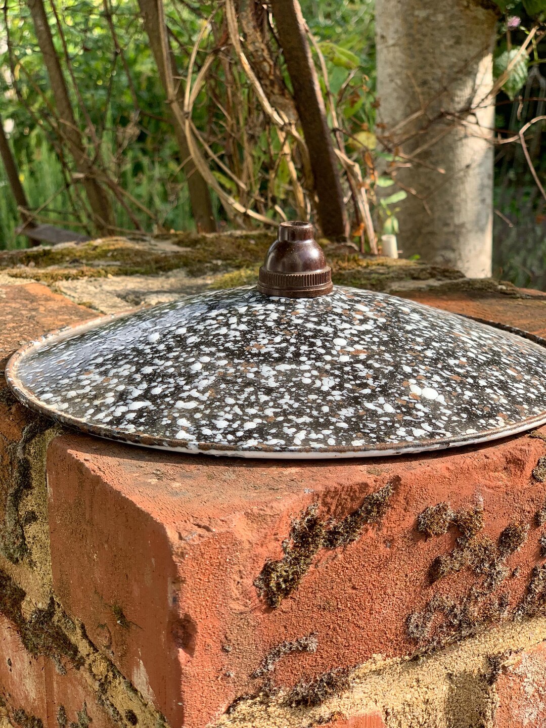 Vintage Industrial Enamel Shade Black White Brown Mottled Enamel French ...