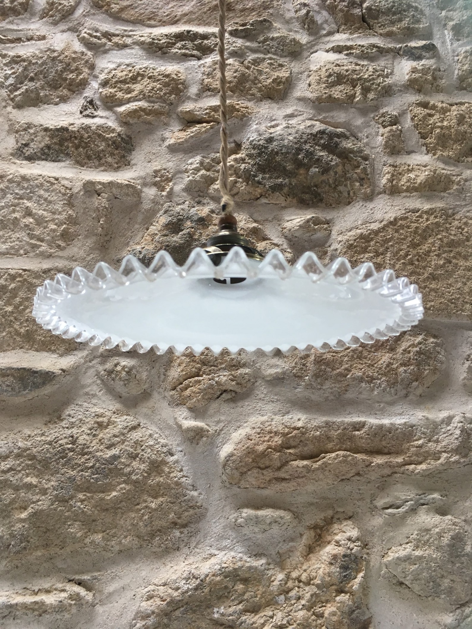 French Opaline Pendant Shade in White Opaline Glass With a Transparent ...