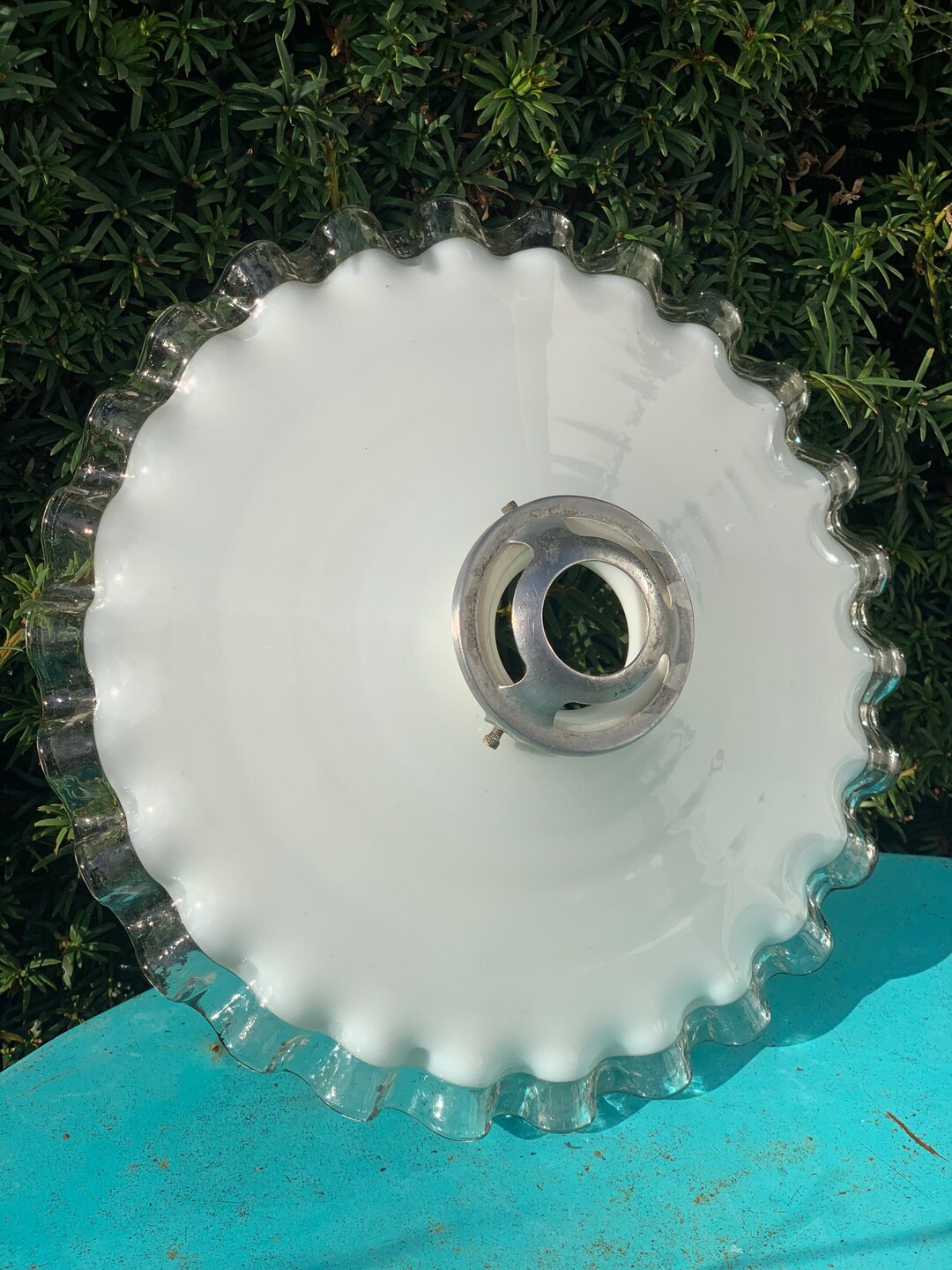 Opaline Glass Pendant Shade in White Opaline Glass With a Transparent ...
