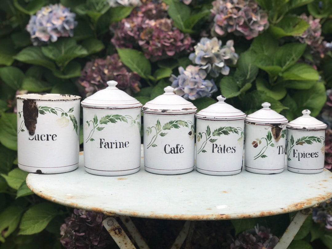 French Enamel Kitchen Canister Set Vintage Kitchen French - Etsy