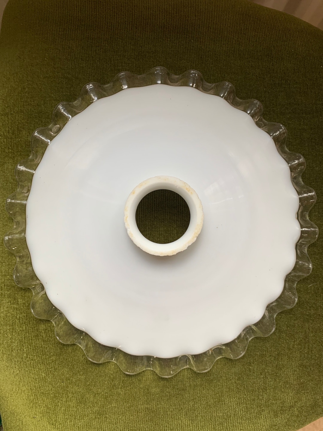 Opaline Glass Pendant Shade in White Opaline Glass With a Transparent ...