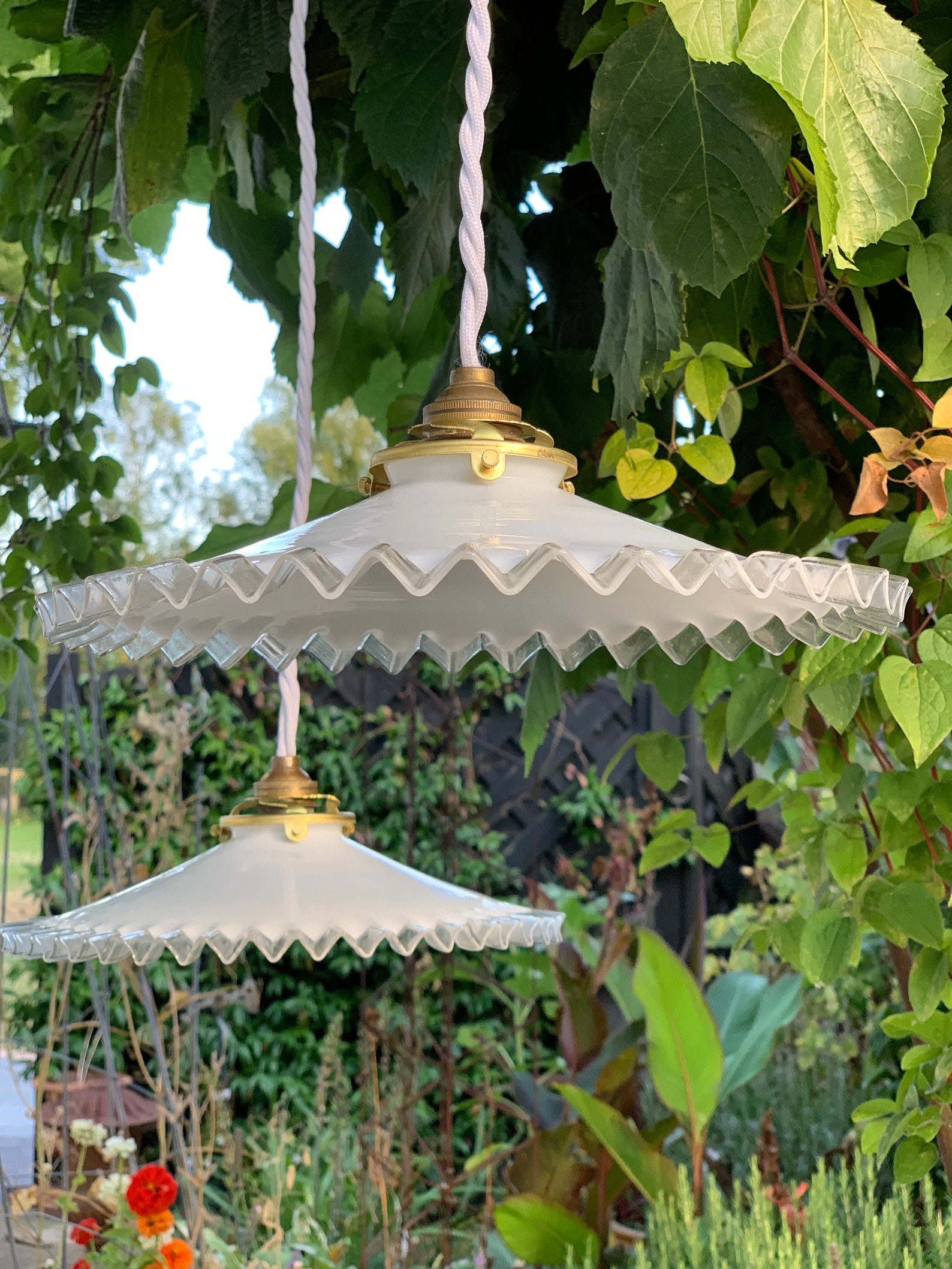 French Opaline Pendant Shade in White Opaline Glass With a Transparent ...