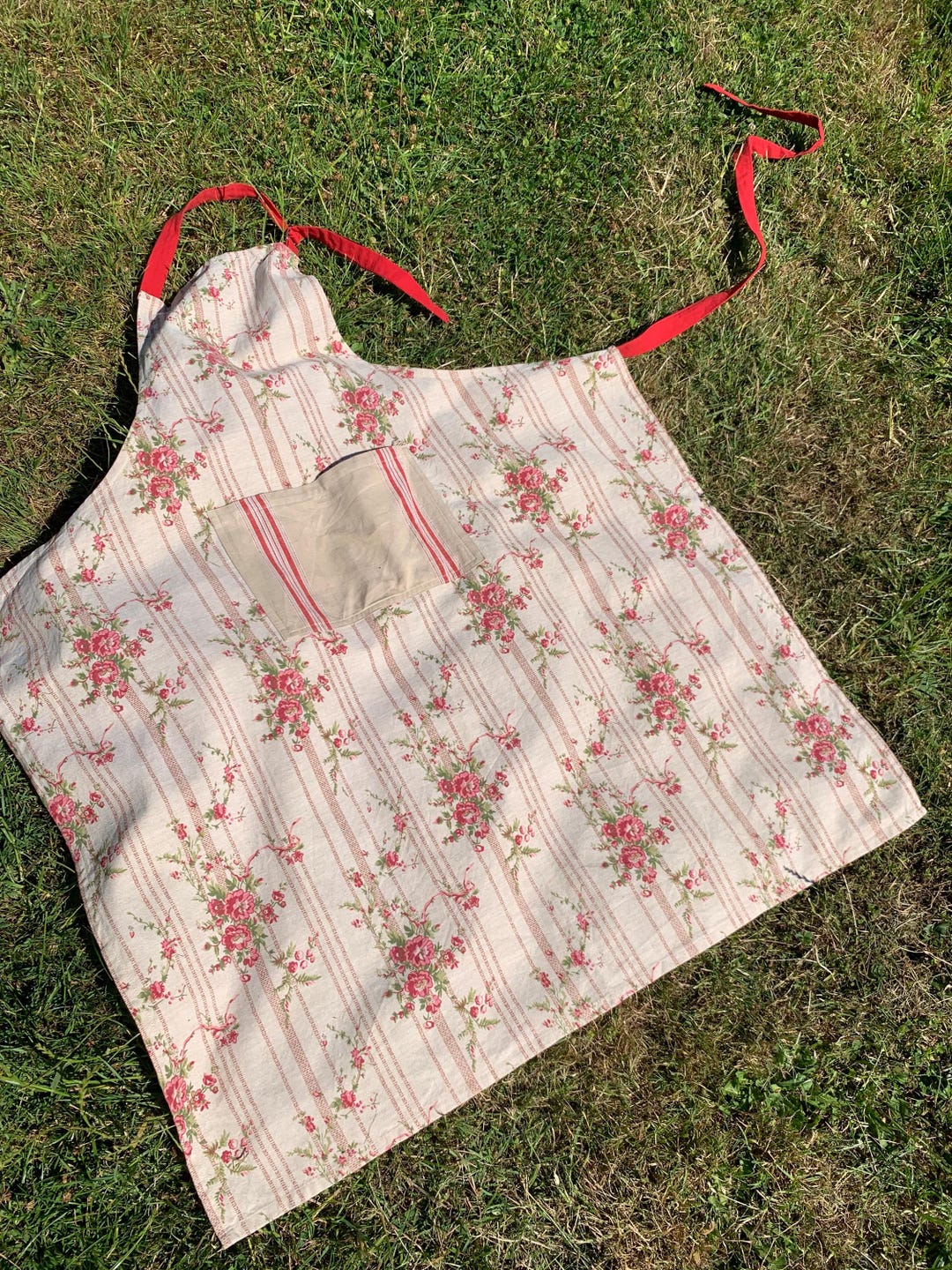 Vintage Linen Apron Floral Fabric - Etsy