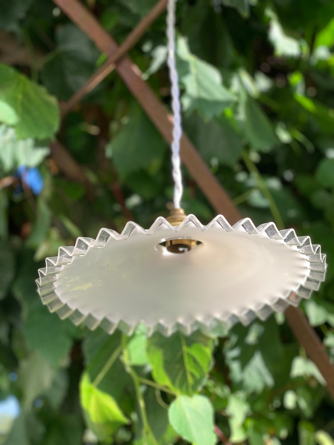 French Opaline Pendant Shade in White Opaline Glass With a Transparent ...