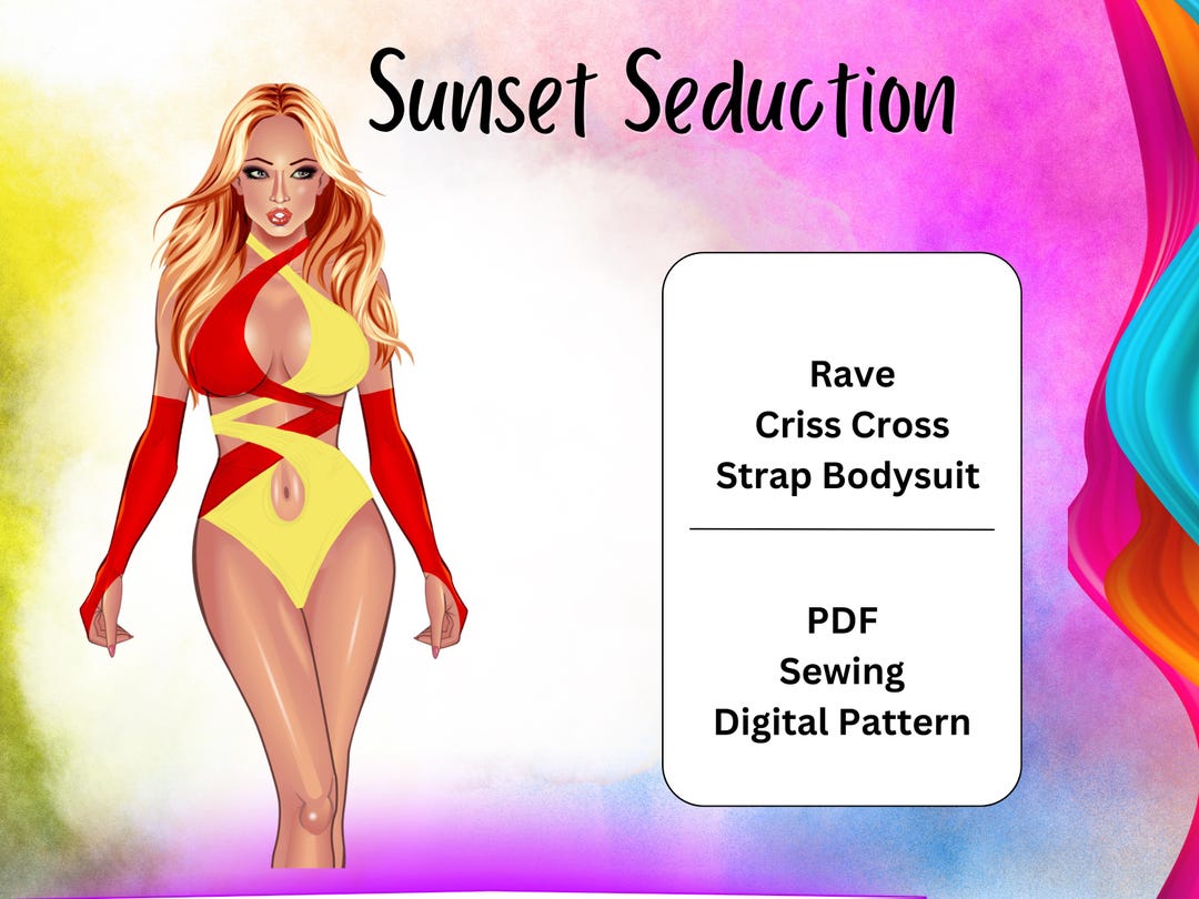 Sunset Seduction Rave Bodysuit Sewing Pattern - Criss Cross Front Detail, Arm Sleeves - PDF ...