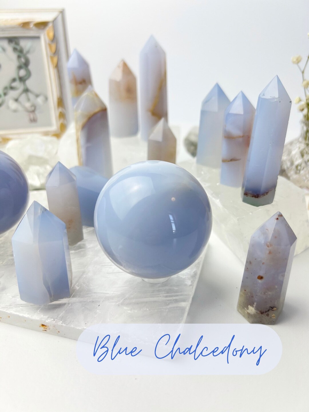 Blue Chalcedony Point, Tower, Sphere: Matrix Host Rock Crystal - Etsy