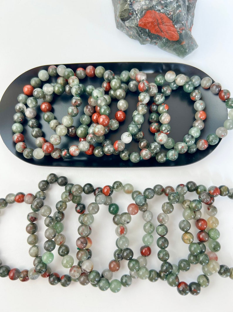 8mm Bloodstone Bracelet One Piece Stretchy Cord Crystal - Etsy