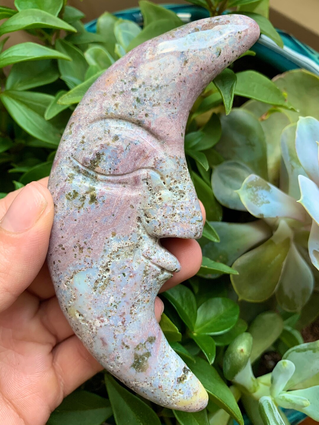 Ocean Jasper Crescent Moon Face Carving: Lilac Malagasy Stone - Etsy
