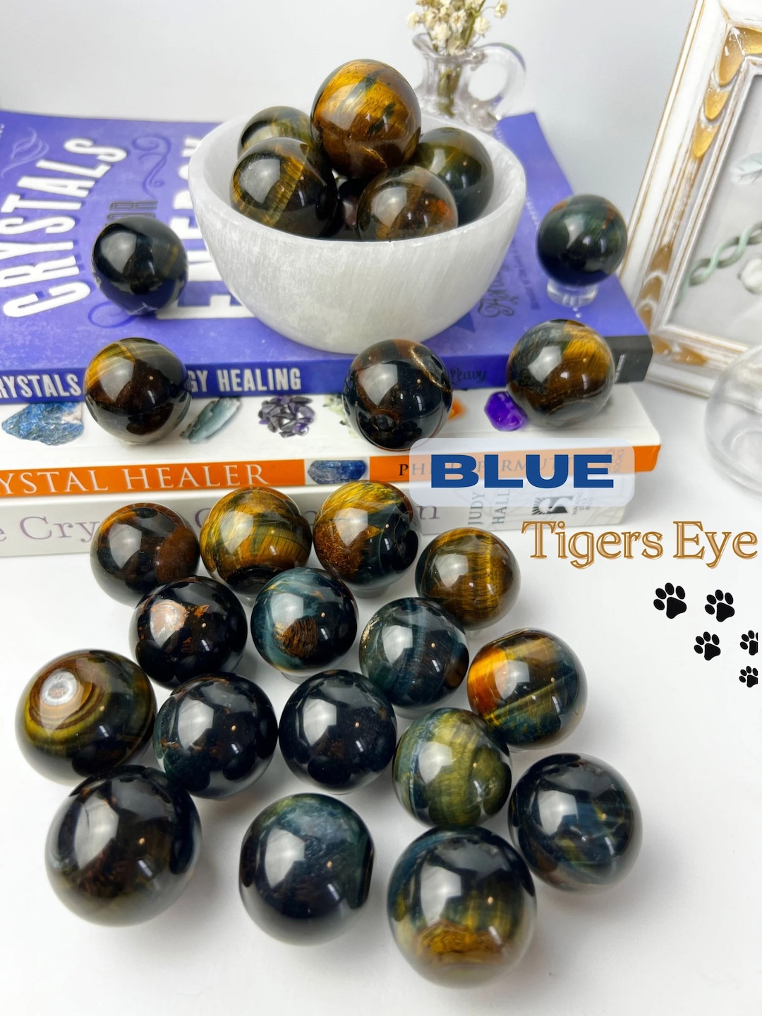 Blue Tigers Eye Sphere, Small Crystal Ball, Flashy Chatoyant Crystal ...