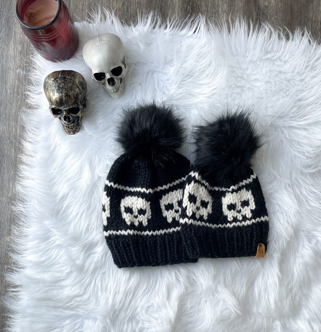 Skull Beanie // Halloween Knit Hat, Halloween Costume for Kids, Adult ...
