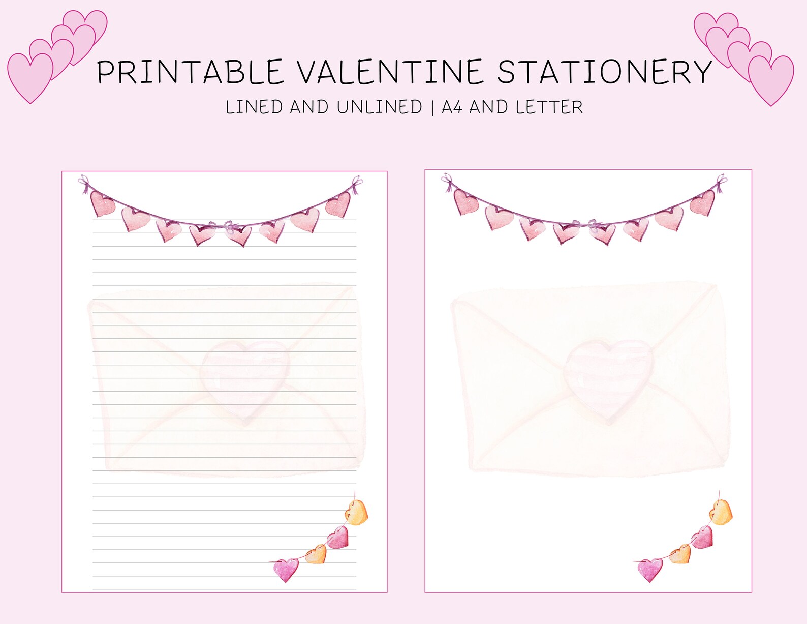 Printable Valentine's Day Party Digital Letter Writing Paper Heart 1 ...
