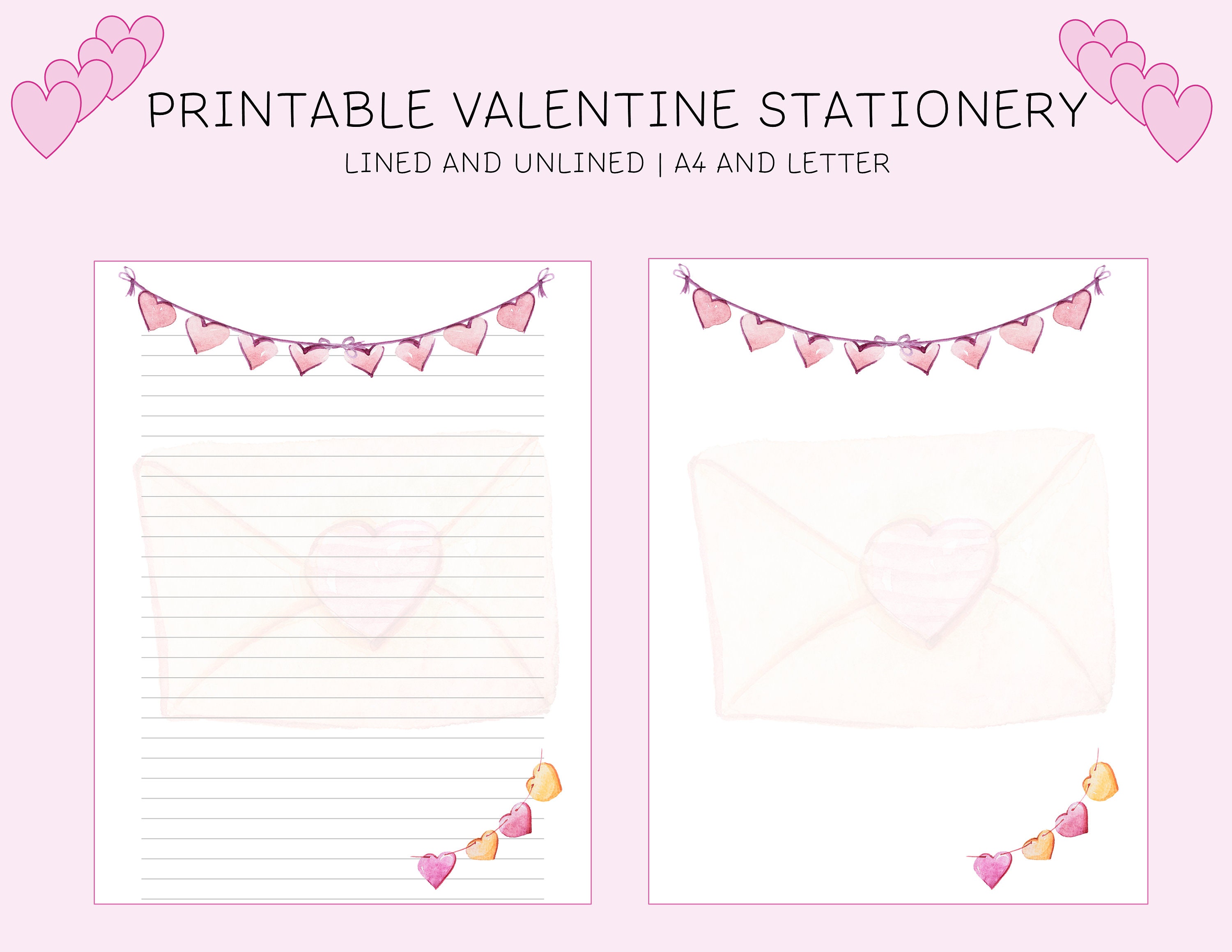 Printable Valentine's Day Party Digital Letter Writing Paper Heart 1 ...