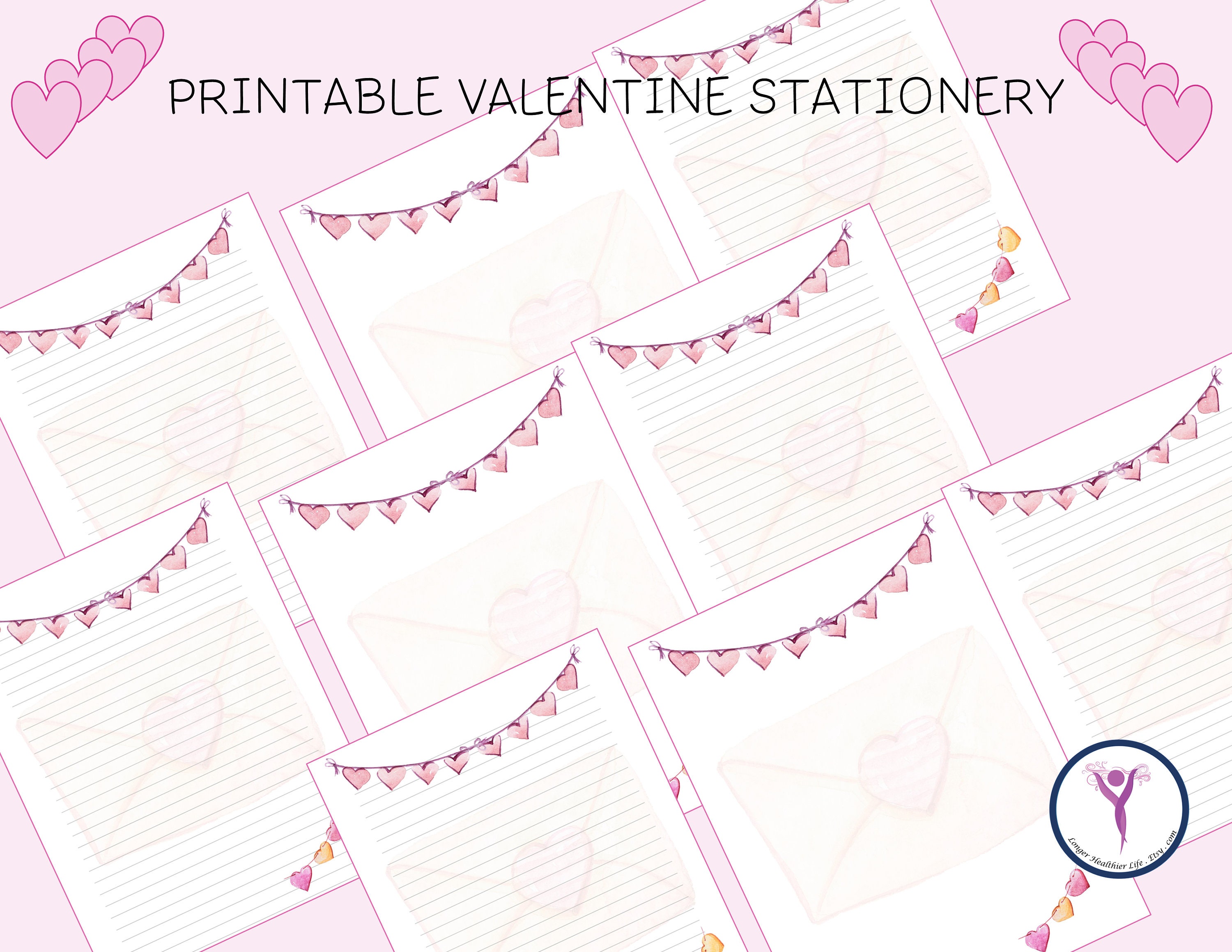 Printable Valentine's Day Party Digital Letter Writing Paper Heart 1 ...